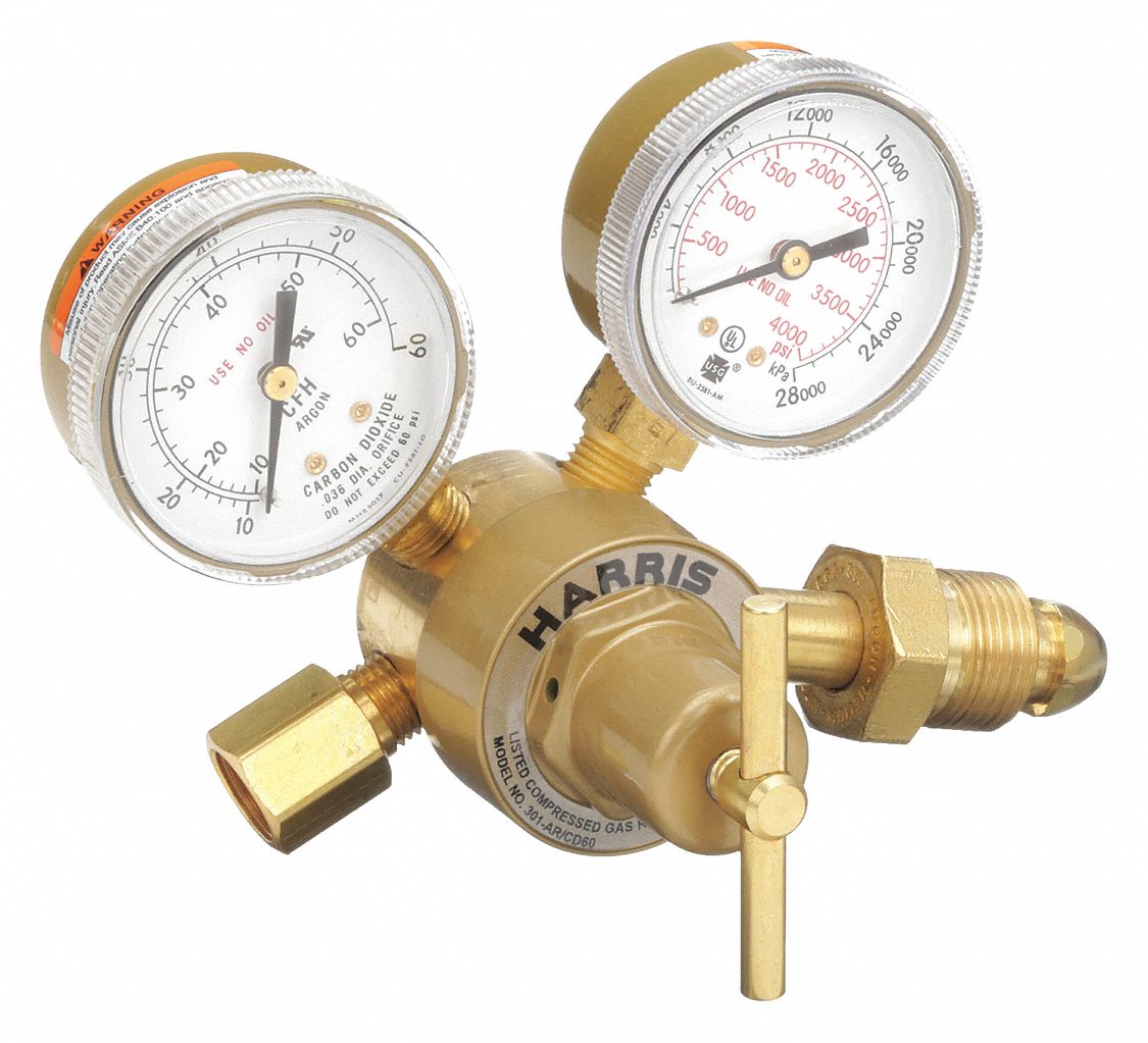 HARRIS Flow Gauge Regulator: CGA 580 Inlet, 5/8"-18 F RH Outlet, 60 ...