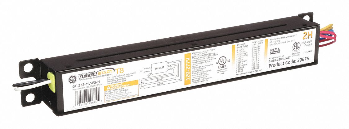 GE CURRENT, 120 to 277V AC, 1/2 Lamps Supported, Fluorescent Ballast ...