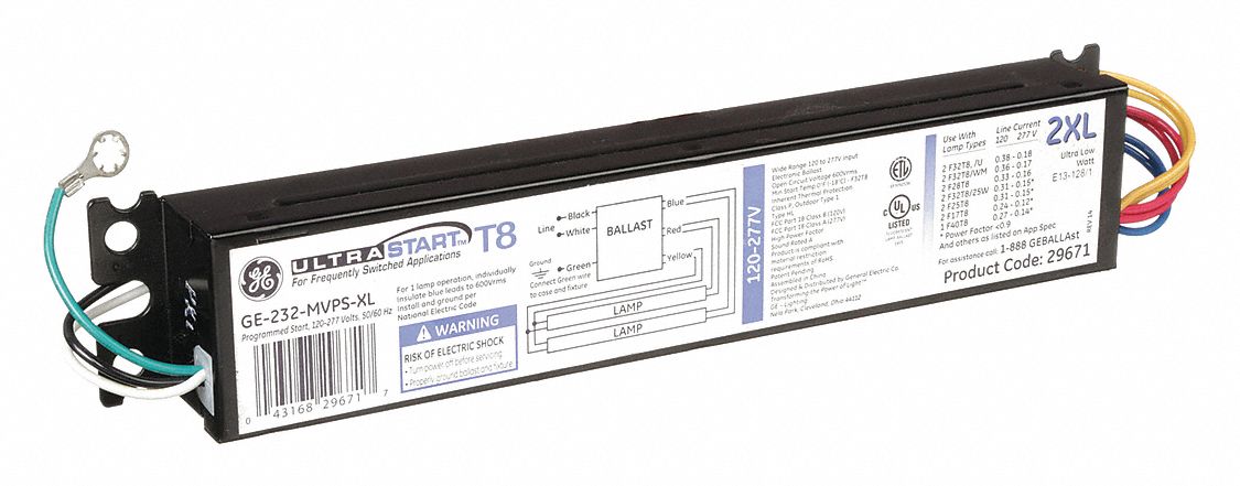 GE CURRENT, 120 to 277V AC, 1/2 Lamps Supported, Fluorescent Ballast ...