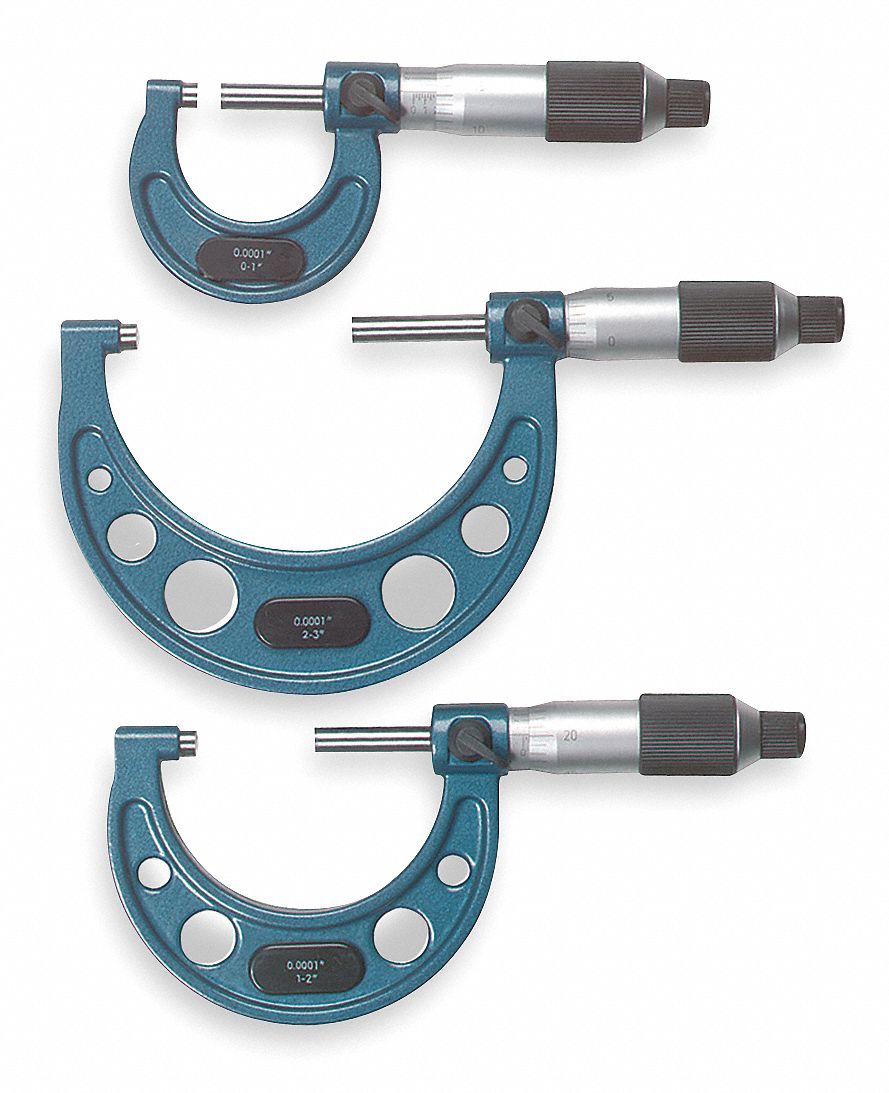 Micrometer Set, Range 0 to 3 in, SPC Output No, Thimble Type Ratchet ...