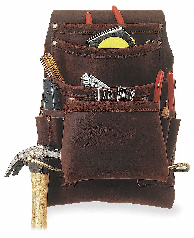 Brown, Nail And Tool Pouch, Top Grain Oiled Leather - Grainger