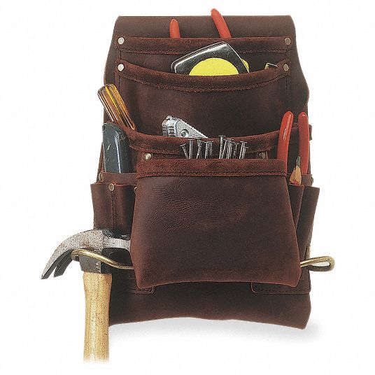 Brown, Nail And Tool Pouch, Top Grain Oiled Leather - Grainger