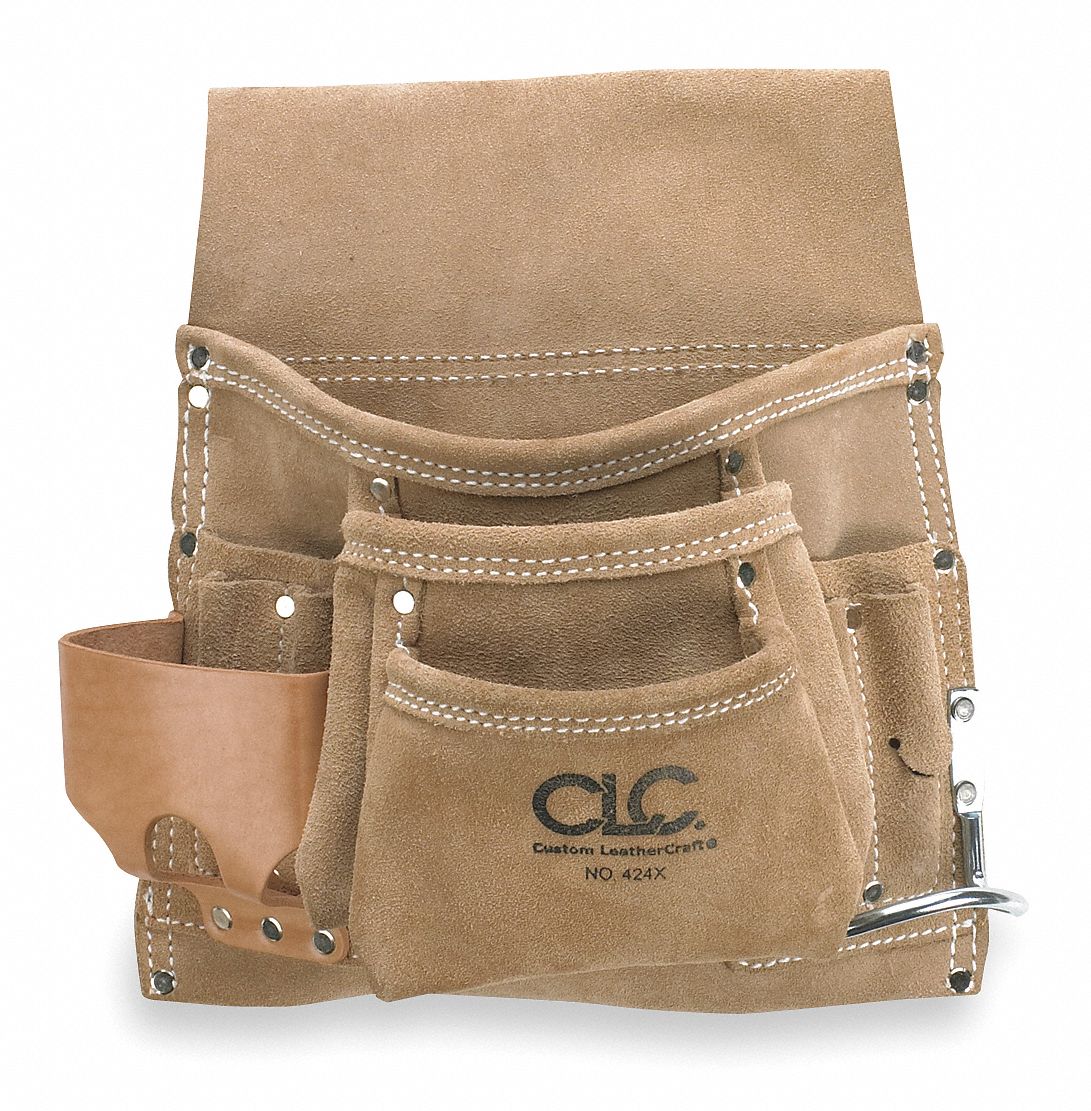 Yellow, Nail And Tool Pouch, Suede Leather - Grainger