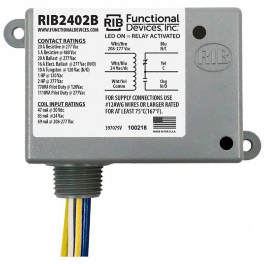 RIB, 20 A Rating, SPDT, Enclosed Pre-Wired Relay - 5LE37|RIB2402B ...