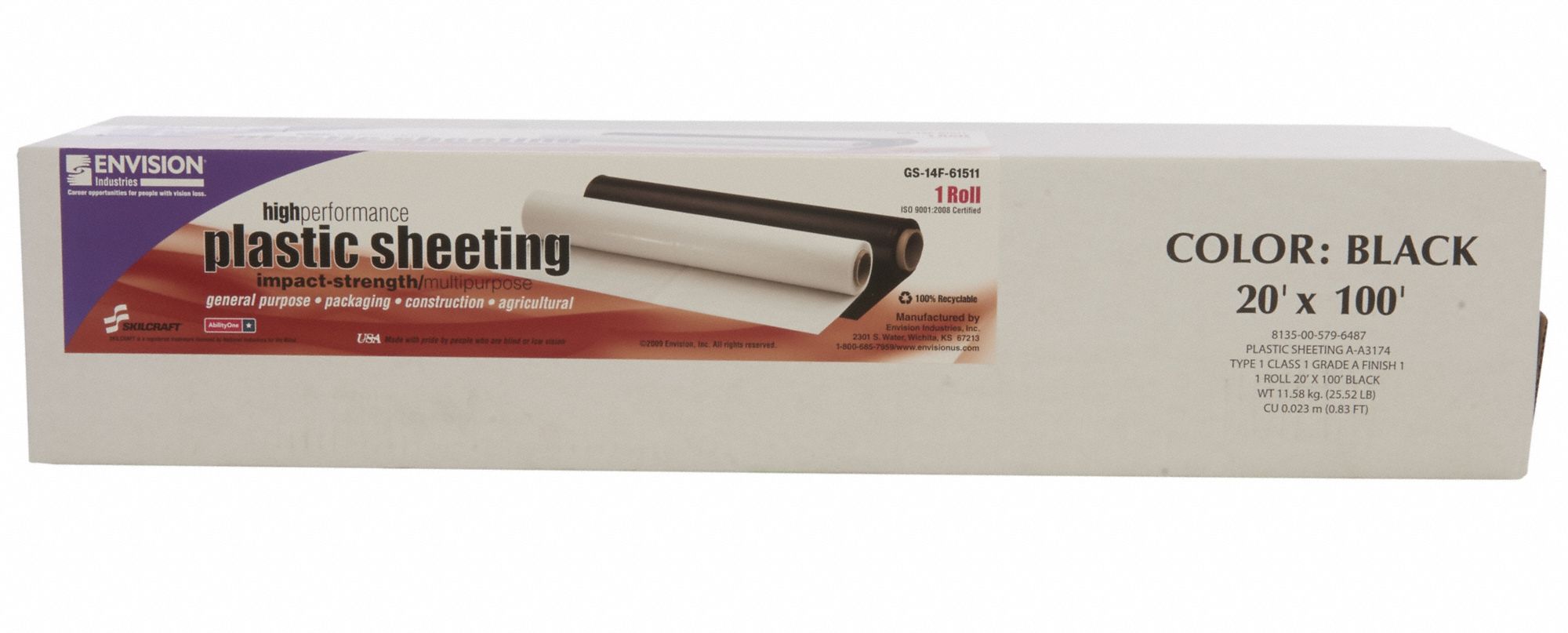 ABILITY ONE Plastic Sheeting Roll: Heavy Duty, 6 mil Thick, 20 ft Wd ...