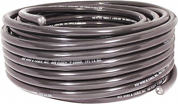 Trailer Cable, Number of Conductors 7, 12 ga, Ground 10 ga, Rubber, 100 ...