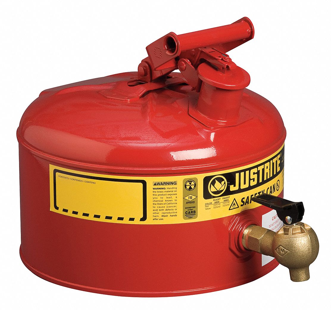 JUSTRITE, For Use With Flammables, 2 1/2 gal Capacity, Type I Safety ...