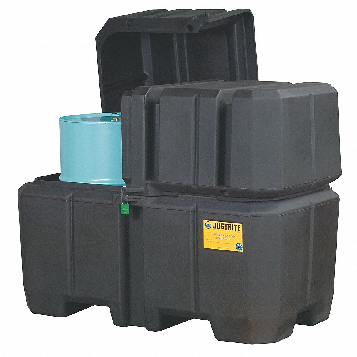 JUSTRITE, 60 in x 39 in x 47 in, Black, Covered Drum Spill Containment ...