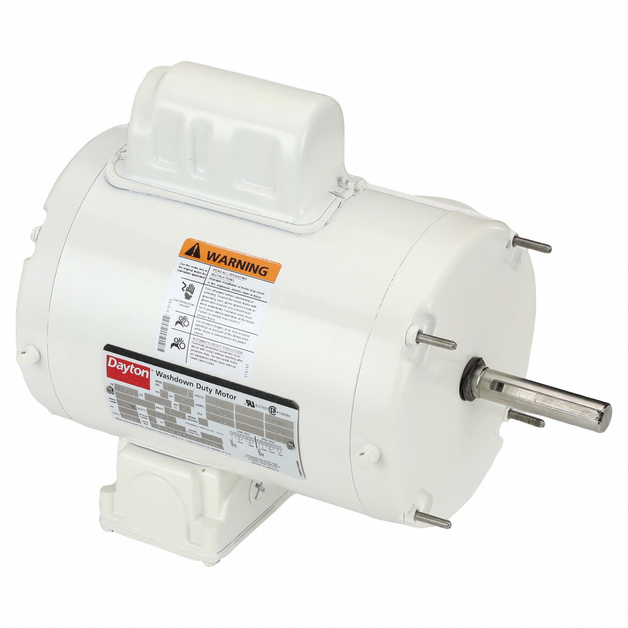 DAYTON, Permanent Split Capacitor, 1/2 hp Horsepower, Washdown Motor ...