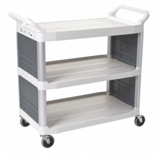 Enclosed Service Cart, 300 lb Load Capacity, HDPE, Off-White - Grainger
