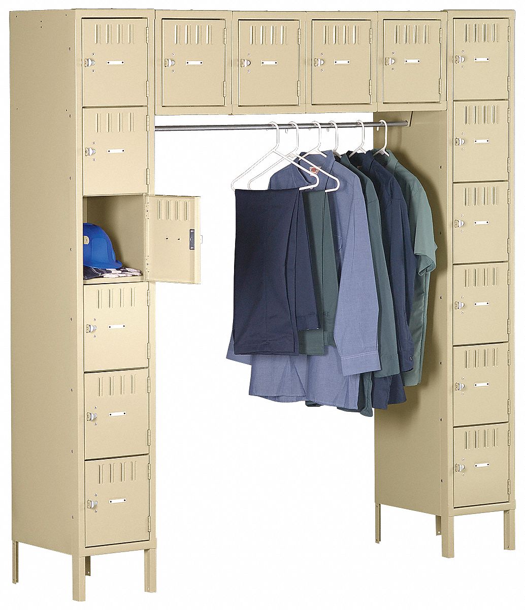 TENNSCO, 72 in x 18 in x 78 in, 6 Tiers, Box Locker Unit with Coat Rod ...