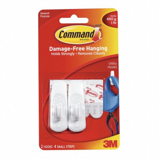 Small Hook, Command™ Adhesive Pressure Sensitive Strip, Working Load ...