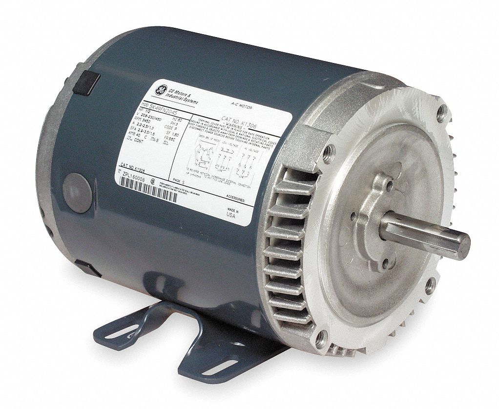 General Purpose Motor, 1/3 HP, 3-Phase, Nameplate RPM 1725, Voltage 208 ...