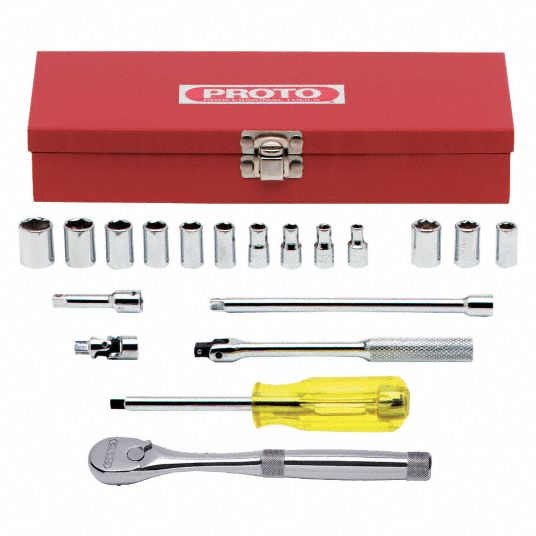 PROTO, 1/4 in Drive, 19 Piece, Socket Wrench Set - 5NAV5|J47114XL ...