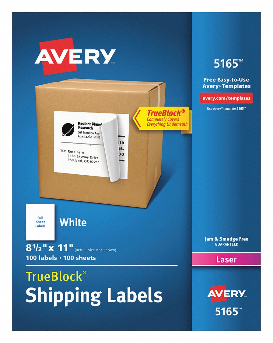 AVERY 5165 White Laser Label 5NHF7 7278205165 Grainger