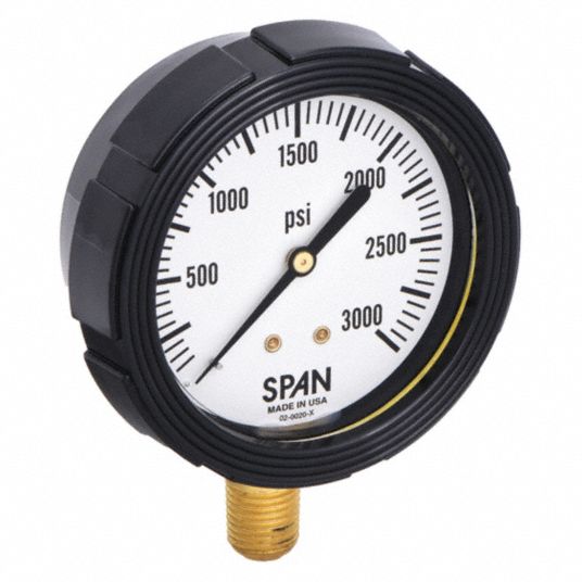 SPAN, 0 psi to 3,000 psi, LFS-210, Pressure Gauge with Internal Seal ...