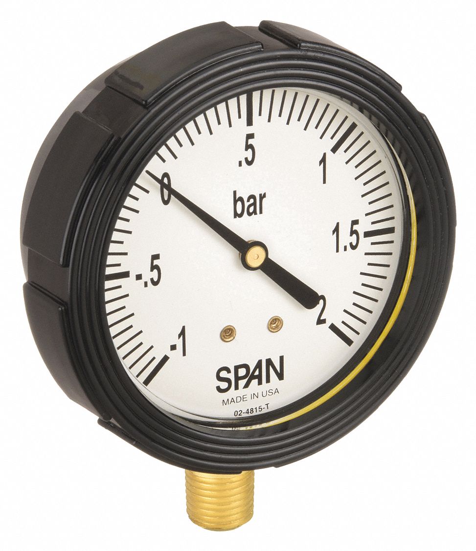 SPAN, 1 bar to 0 bar / Hg to 2 bar, 2 1/2 in Dial, Industrial Compound ...