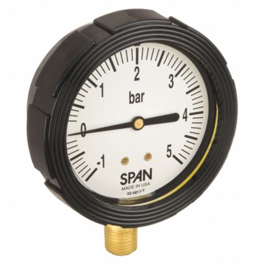 SPAN, 1 bar to 0 bar / Hg to 2 bar, 2 1/2 in Dial, Industrial Compound ...
