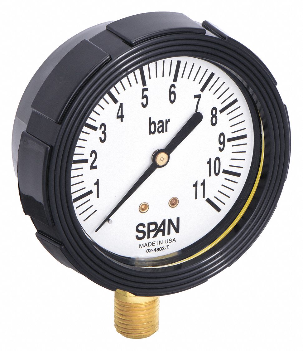 SPAN, 0 bar / Hg to 11 bar, 2 1/2 in Dial, Industrial Pressure Gauge ...