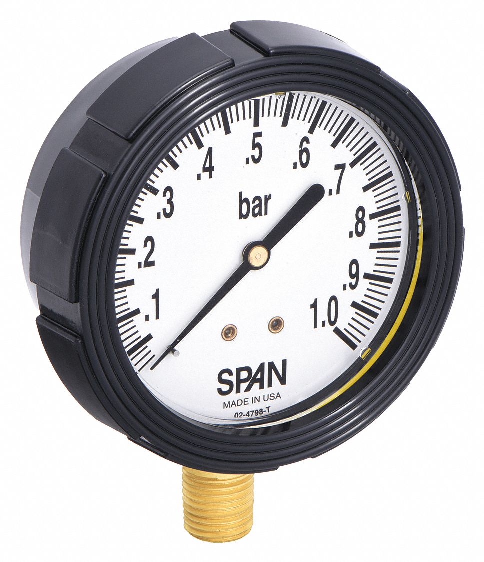 SPAN, 0 bar / Hg to 1 bar, 2 1/2 in Dial, Industrial Pressure Gauge ...