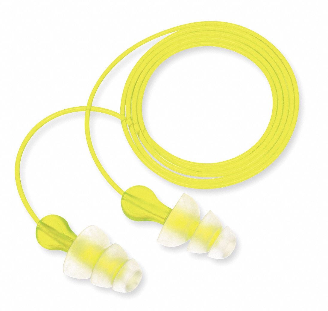 3M Ear Plugs: Flanged, 26 dB NRR, Gen Purpose, Corded, Reusable, Push ...