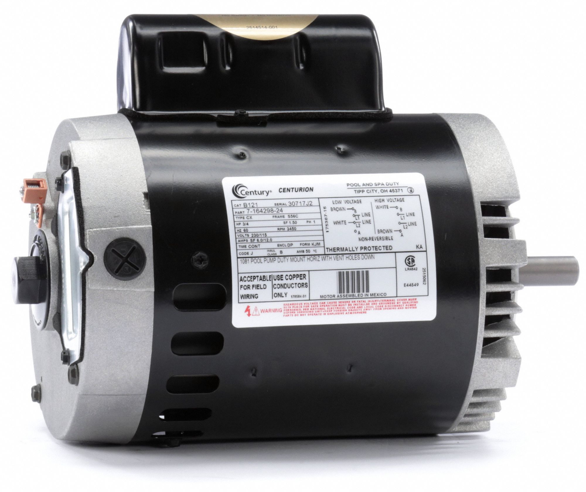 CENTURY Pool and Spa Pump Motor: Face Mounting, 3/4 HP, 1.5 Motor ...