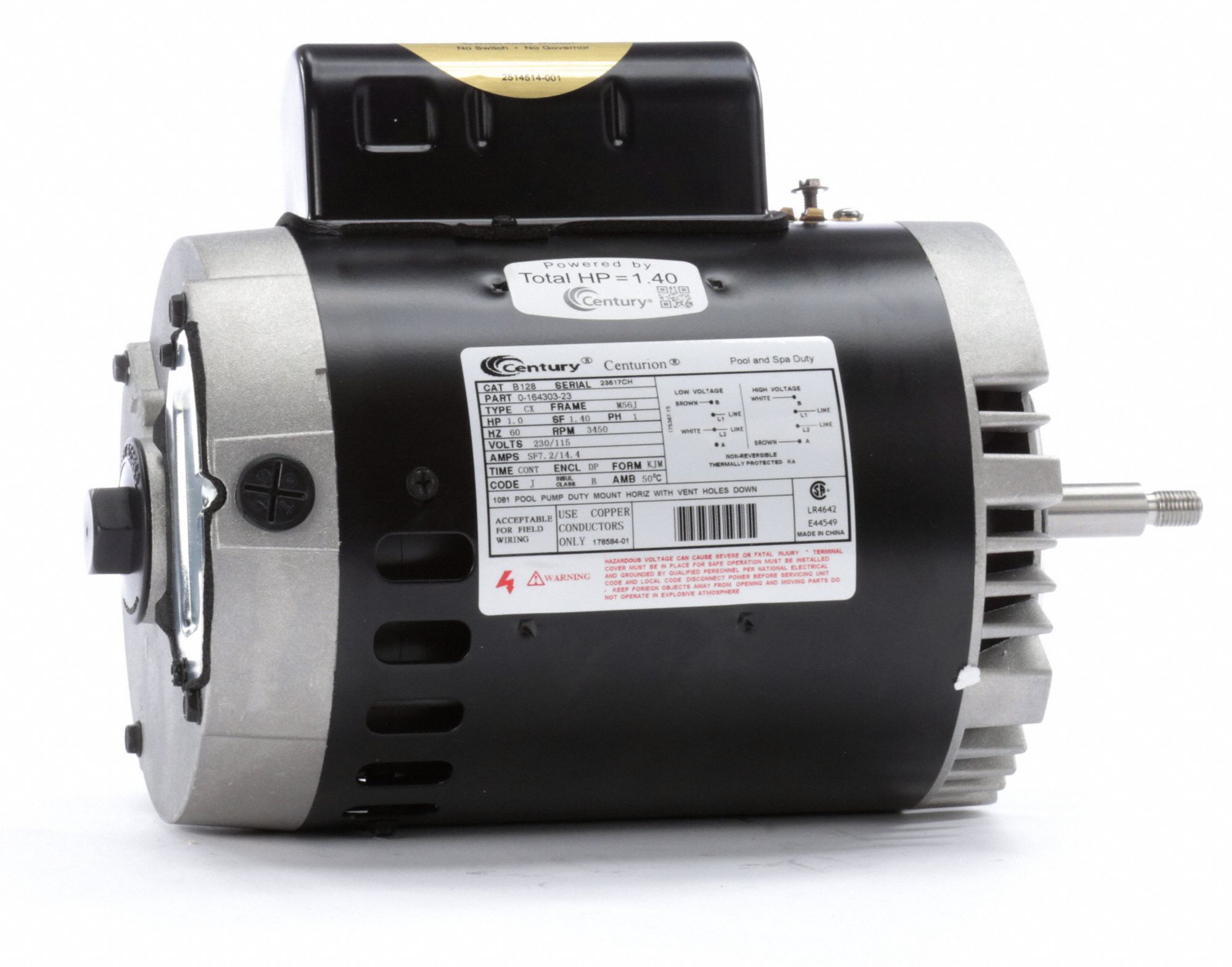CENTURY Pool and Spa Pump Motor: Face Mounting, 1 HP, 1.4 Motor Service ...