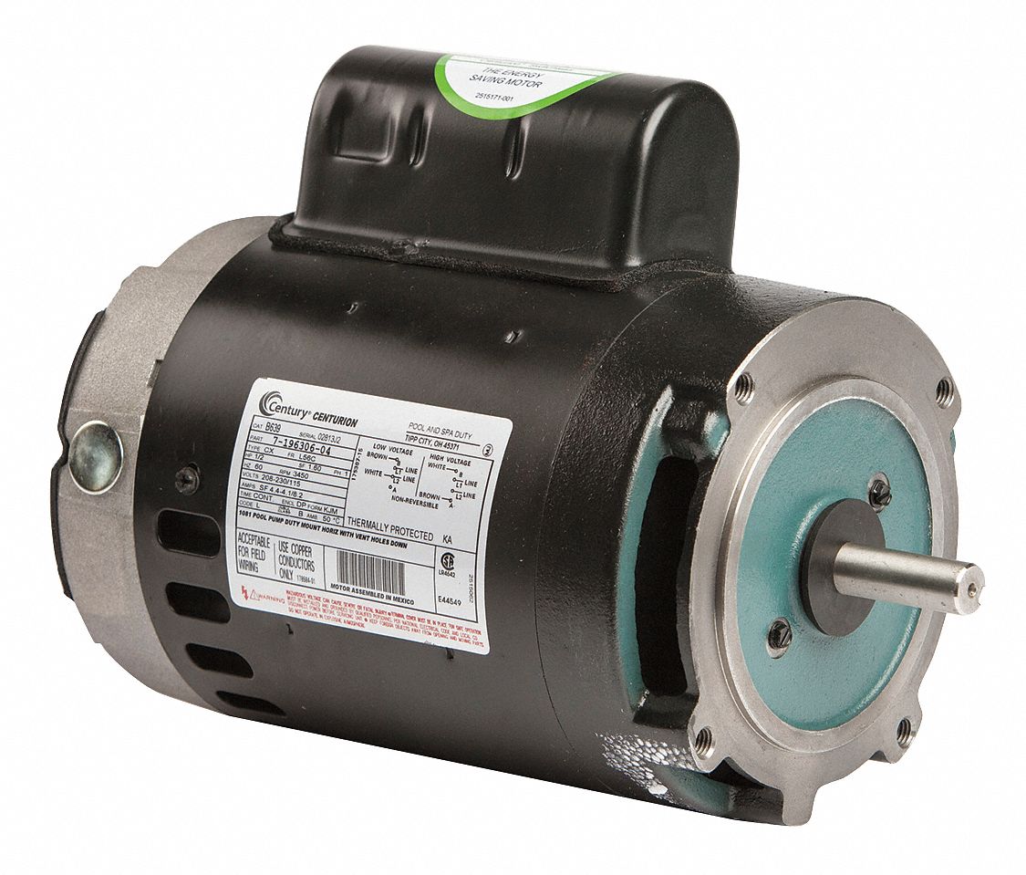 CENTURY, Face Mounting, 1/2 HP, Pool and Spa Pump Motor - 5PB73|B639 ...