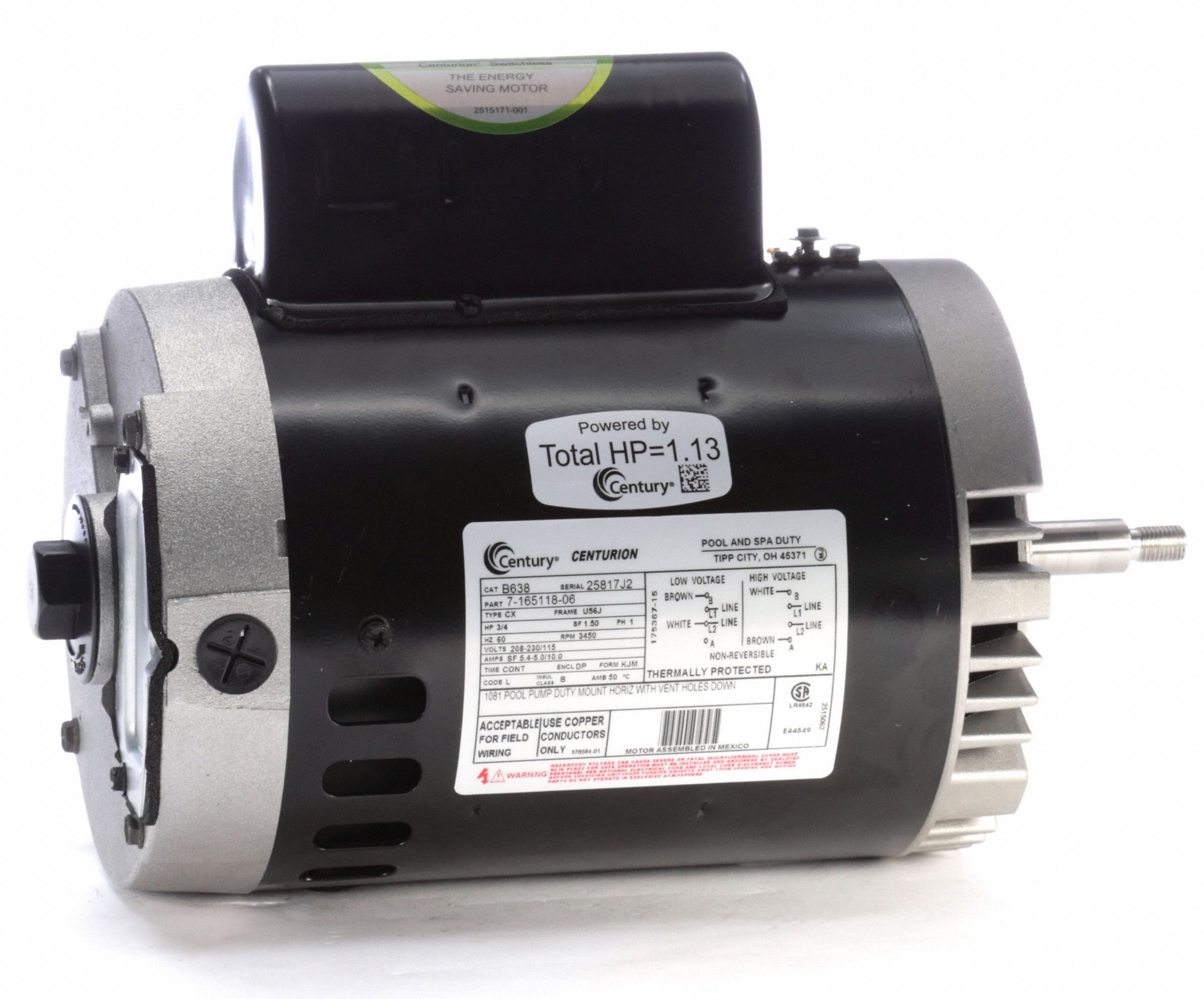 CENTURY Pool and Spa Pump Motor: Face Mounting, 3/4 HP, 1.5 Motor ...