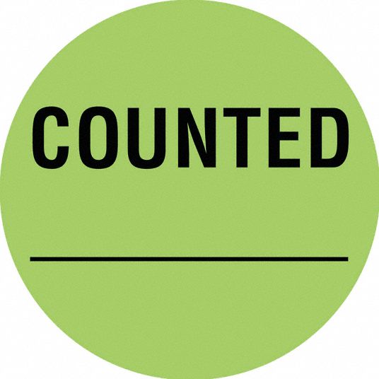 Inventory Control Label, Counted, Green, Paper, PK 1000 - Grainger