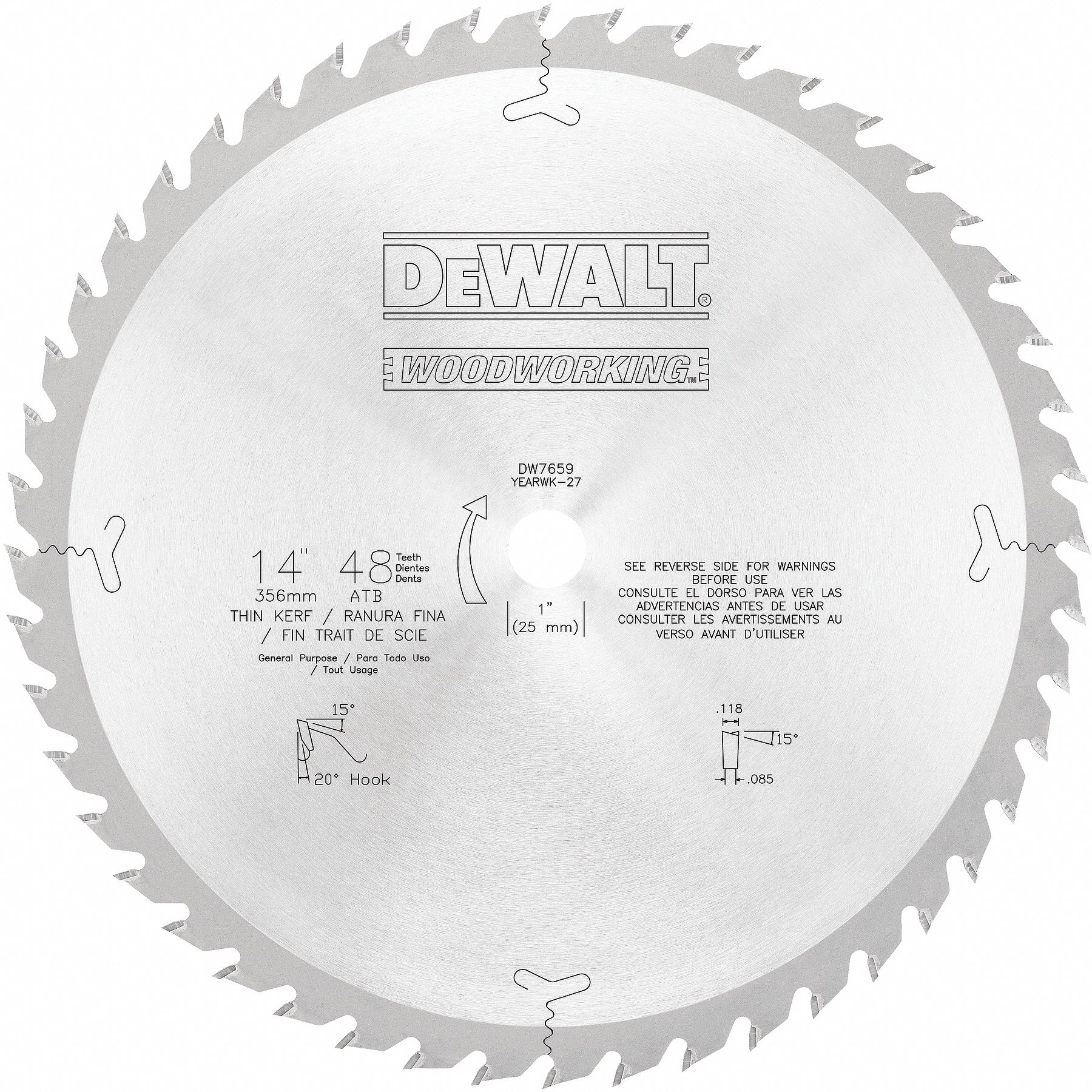 DEWALT, 14 in Blade Dia., 48 Teeth, Circular Saw Blade - 5PGC2|DW7659 ...