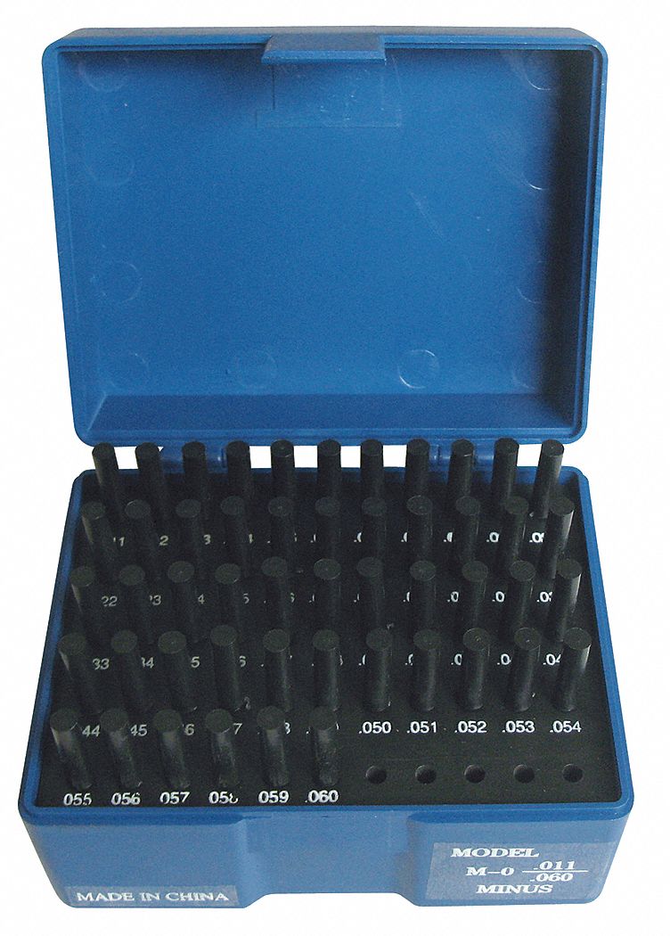 Pin Gage Set, Minus, 50 Pc, Shape Cylindrical, Nominal Size 0.011 to 0. ...