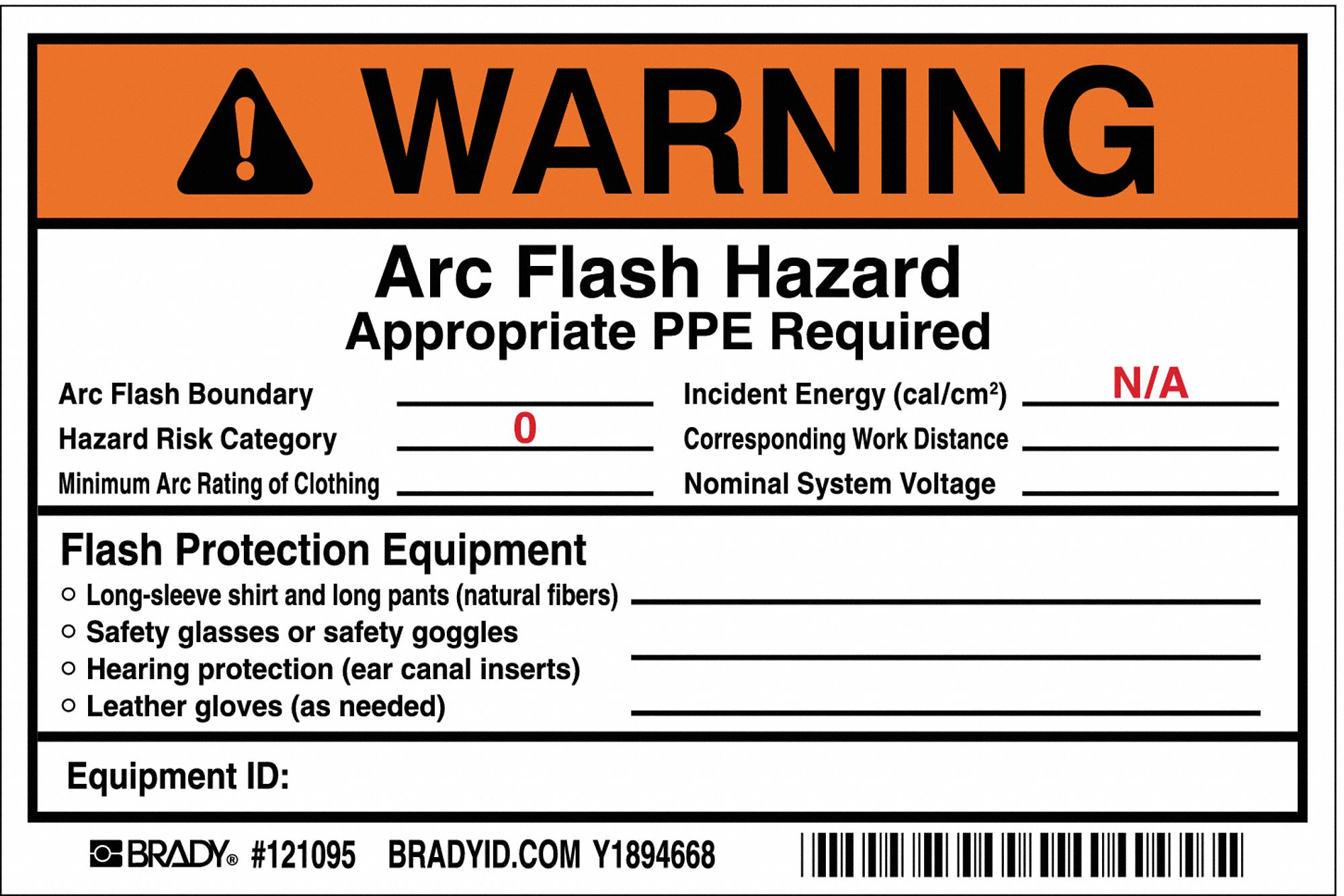 Arc Flash Protection Label, Instruction, English, Vinyl, 6" Width, 4 ...