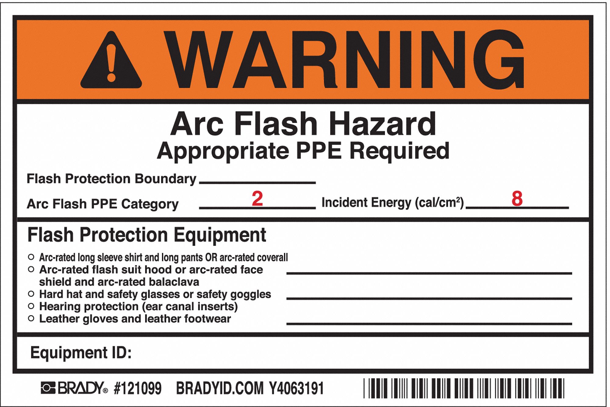 BRADY ARC FLASH PROTECTION LABEL,4 IN. H,PK5 - 31446 - WWG5RB92 ...