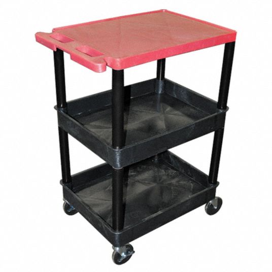 Flat Handle Utility Cart, 300 lb Load Capacity, Number of Shelves 3, 24 ...