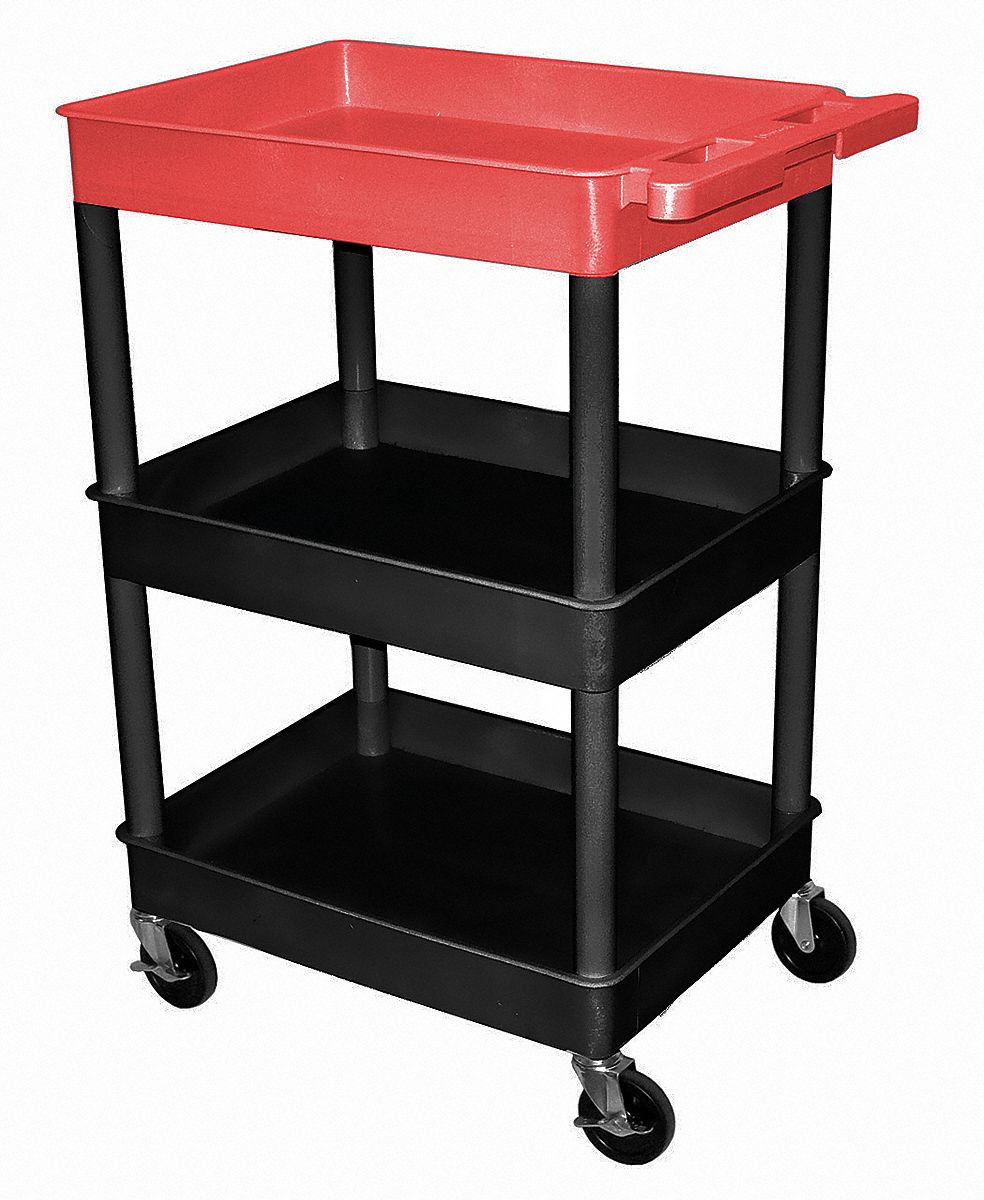 Flat Handle Utility Cart, 300 lb Load Capacity, Number of Shelves 3, 24 ...
