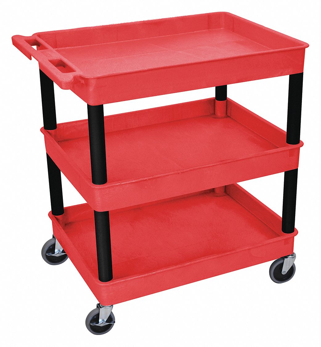 Flat Handle Utility Cart, 300 lb Load Capacity, Number of Shelves 3, 32 ...