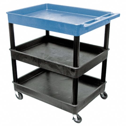 Flat Handle Utility Cart, 300 lb Load Capacity, Number of Shelves 3, 32 ...