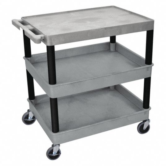 Flat Handle Utility Cart, 300 lb Load Capacity, Number of Shelves 3, 32 ...