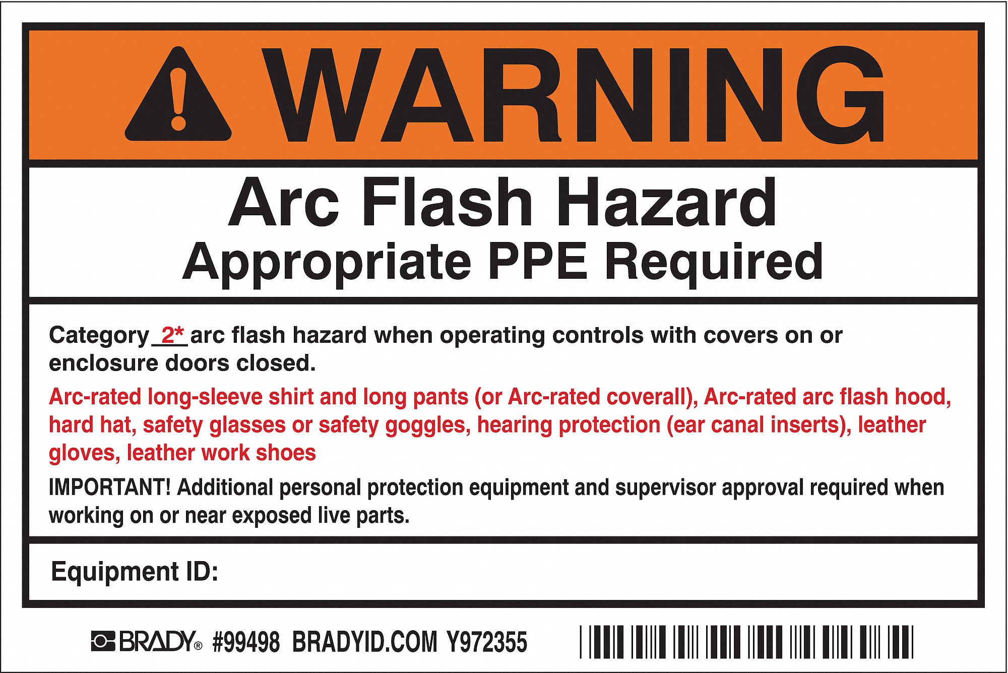 Arc Flash Protection Label, Write On Vinyl With Acrylic Adhesive, 6 ...