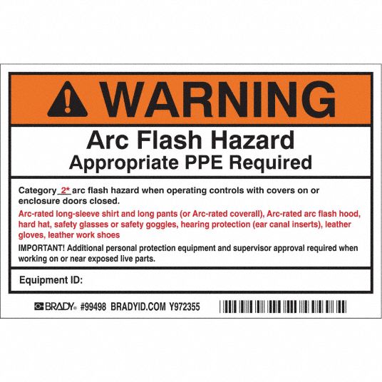 Arc Flash Protection Label, Write On Vinyl With Acrylic Adhesive, 6 ...