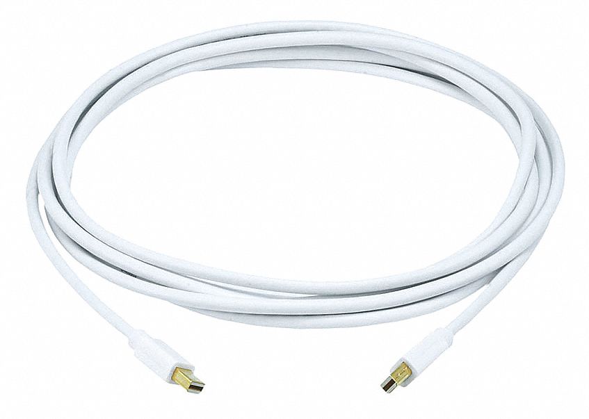 10 ft Computer Video Cable, Mini DisplayPort Male to Male, White - Grainger