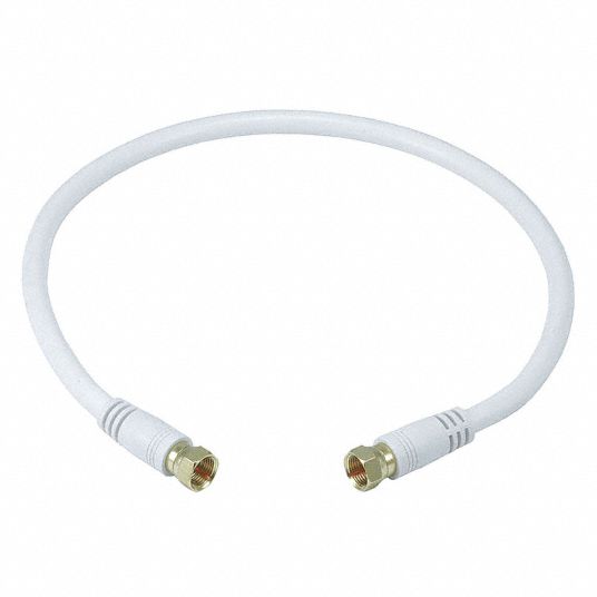 Coaxial Cable, White, Length 1 ft 6 in, PVC Jacket Material, Connector ...