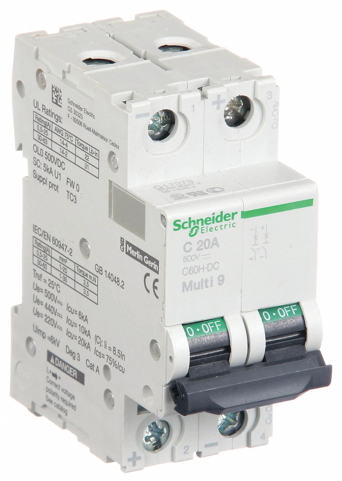SCHNEIDER ELECTRIC, 20 A Amps, 500V DC, IEC Supplementary Protector ...