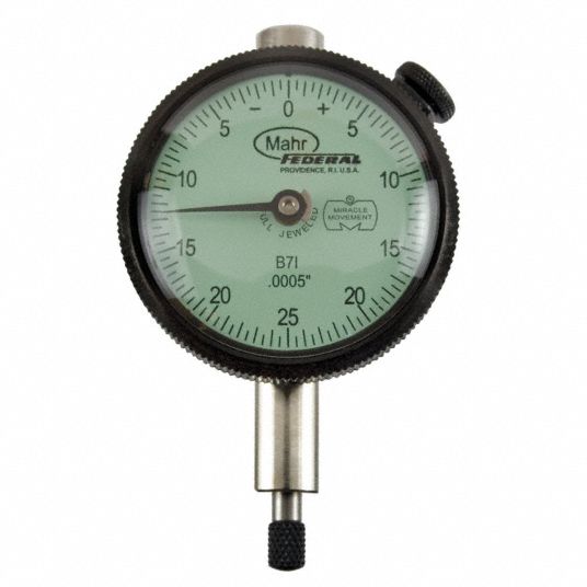 MAHR Dial Indicator - Lug Back: 0 in to 0.125 in Range, Balanced Reading, 0-25-0 Dial Reading ...