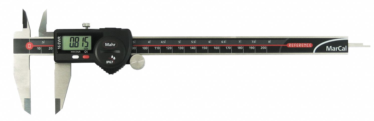 MAHR 4-Way Digital Caliper: 0 in to 8 in/0 to 200 mm Range, IP67, ±0. ...