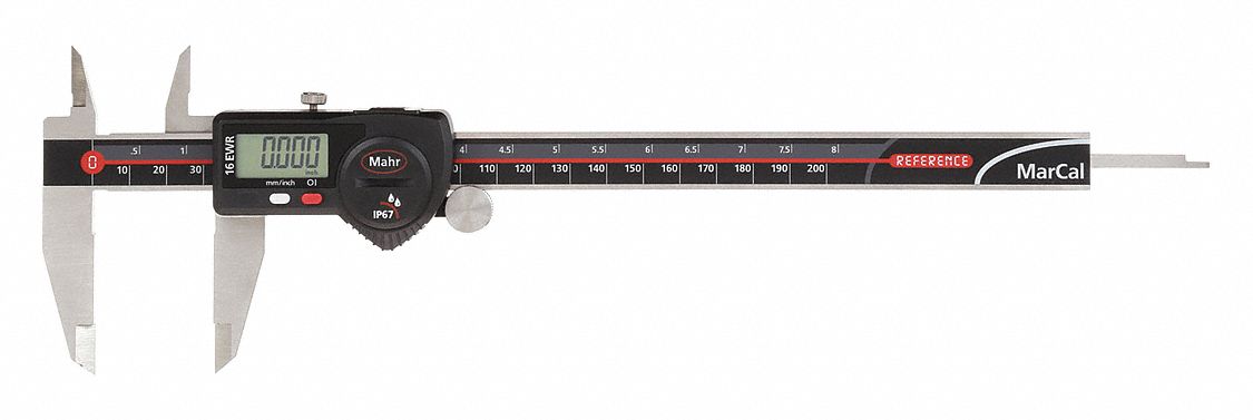 MAHR, 0 in to 8 in /0 mm to 200 mm, IP67, 4-Way Digital Caliper - 5RHJ8 ...