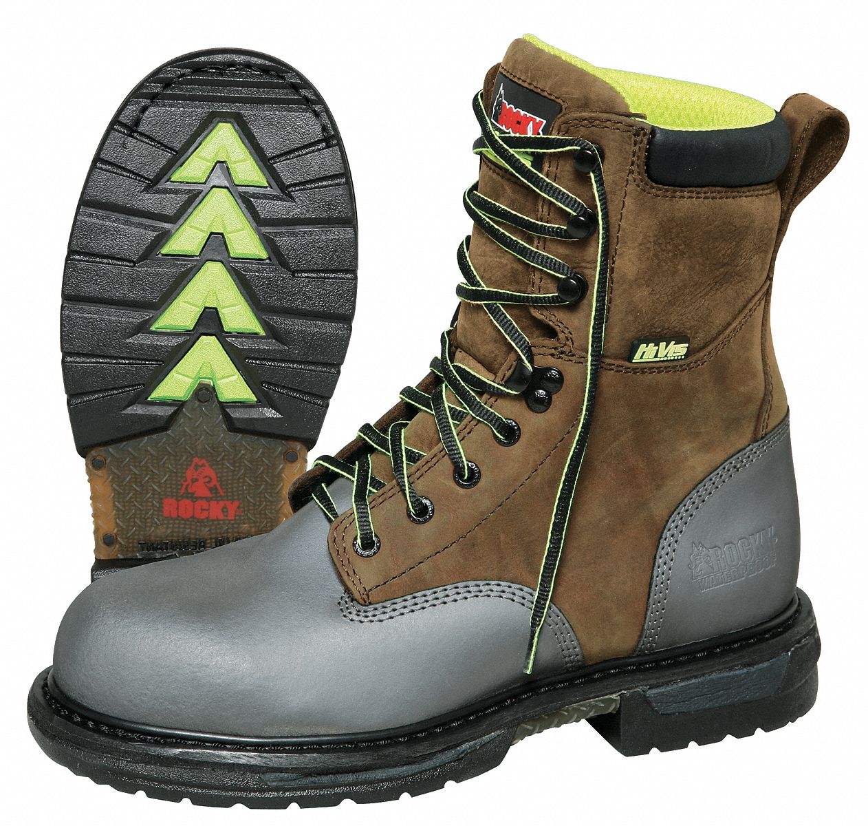 11, W, Men's, Brown w/Hi-Visibility Accents, Steel Toe Type, 1 PR ...