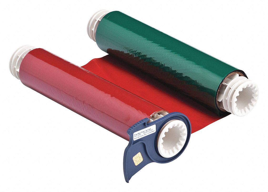 BRADY Label Printer Ribbon: 8 13/16 in x 200 ft, Black/Blue/Green/Red ...