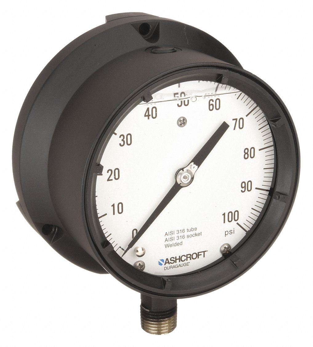 ASHCROFT, 0 psi to 100 psi, White, Process Pressure Gauge - 5RYD3 ...